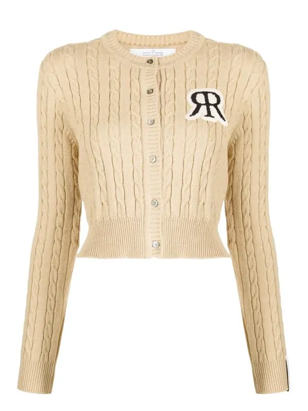 Rokh Logo-patch Cable-knit Cardigan - Neutrals