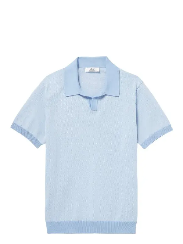 Mr P. Honeycomb-knit Cotton Polo Shirt - Blue
