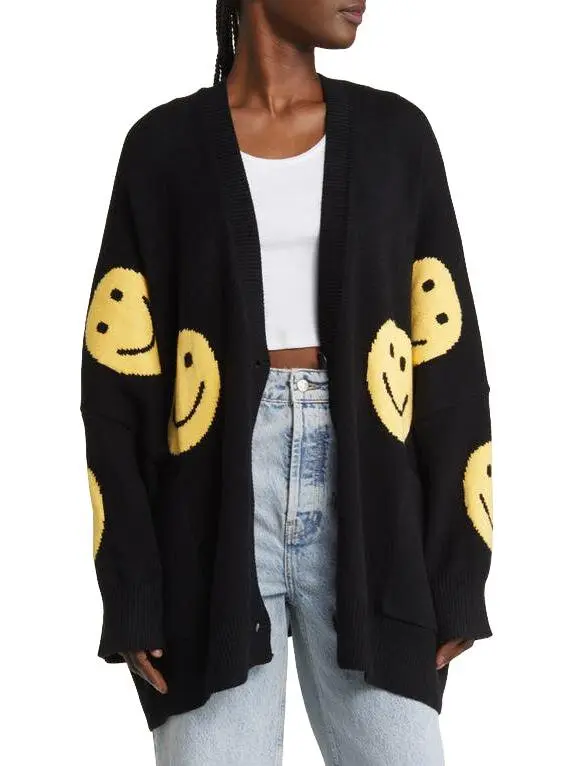 DRESSED IN LALA Oversized Intarsia Cardigan - Black