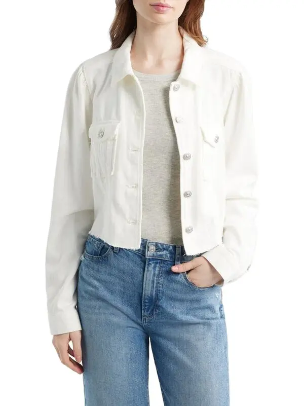 Paige Pacey Raw Hem Crop Twill Jacket - Tonal Ecru
