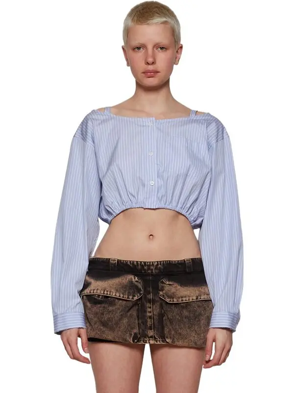 Miu Miu Chambray Riga Logo Shirt - Celeste
