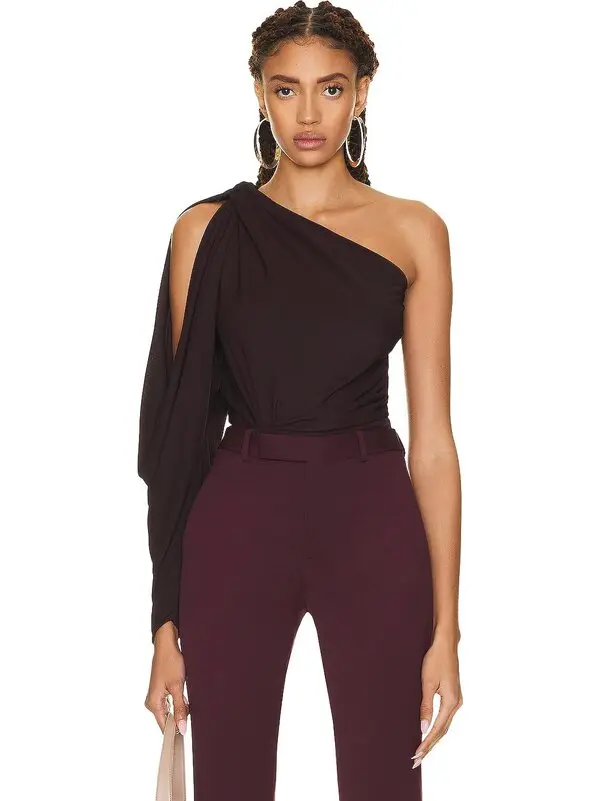 Saint Laurent One Shoulder Bodysuit - Aubergine
