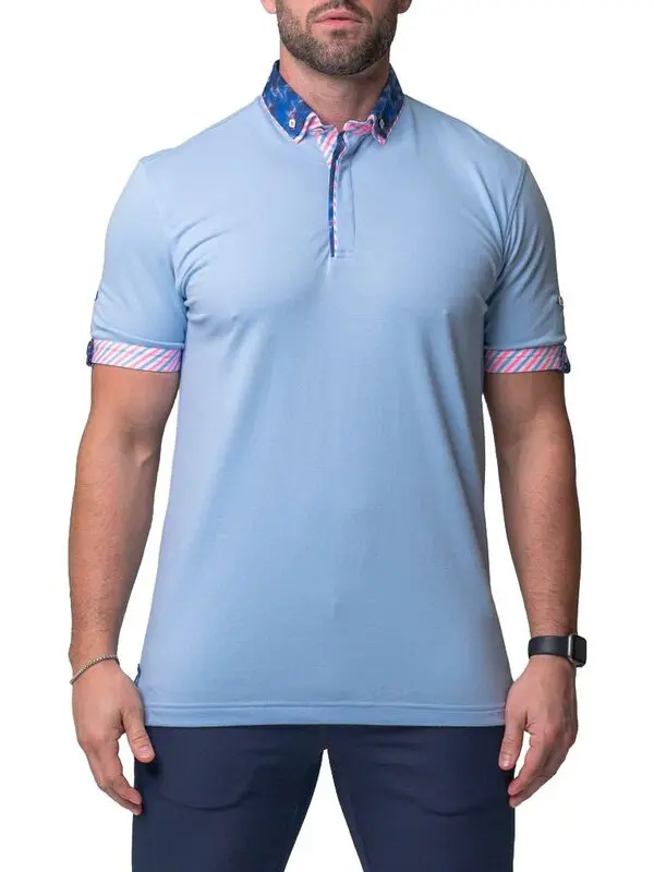 MACEOO Mozart Solide Waveslight Jersey Button-down Polo - Blue
