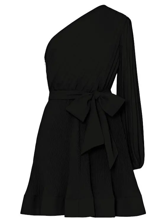 MILLY Linden Pleated One-shoulder Minidress - Black