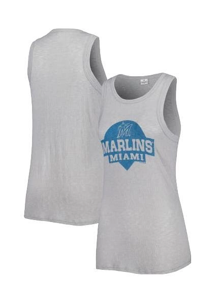 SOFT AS A GRAPE Miami Marlins Tri-blend Tank Top - Gray
