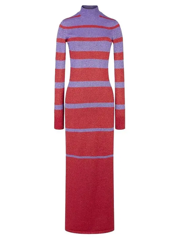 Rabanne Metallic Stripe Knitted Midi Dress - Purple And Red