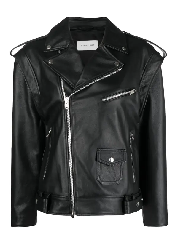 ARMARIUM Off-centre Zip Leather Jacket - Black