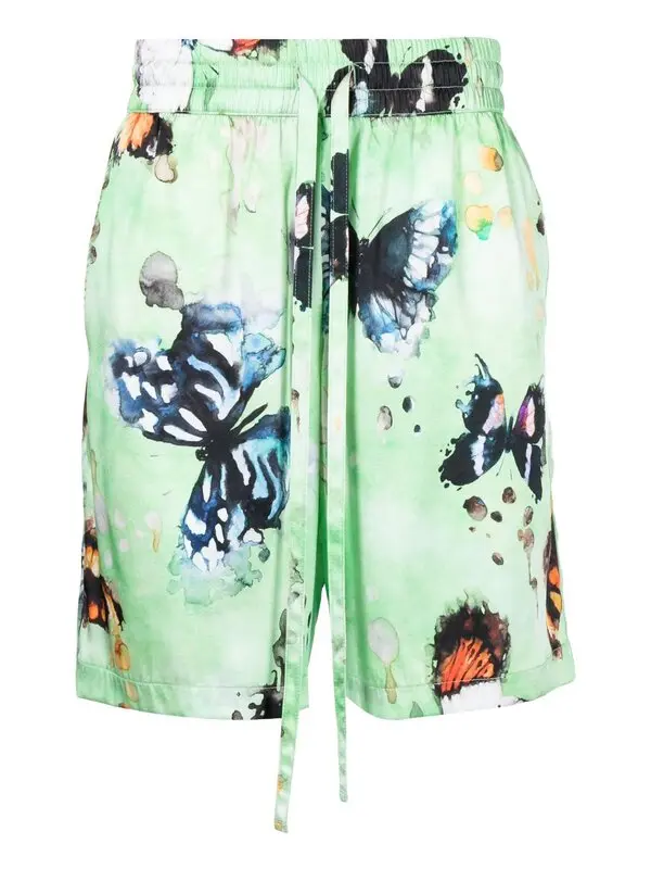 NAHMIAS Butterfly-print Silk Shorts - Green