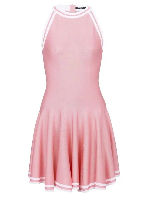 Balmain Contrast-knit Sleeveless Skater Dress - Pink