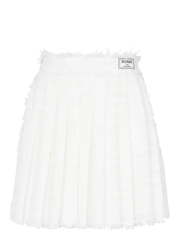 Balmain Pleated Tweed Miniskirt - White