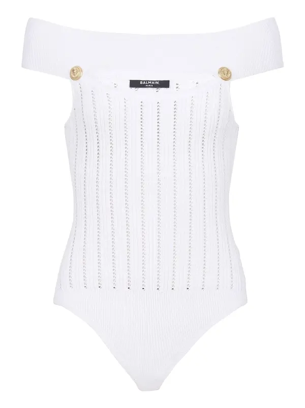 Balmain Openwork Knit Bodysuit - White
