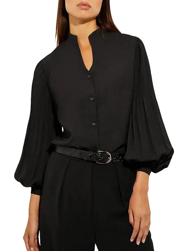 Misook Pleated Balloon Sleeve Blouse - Black