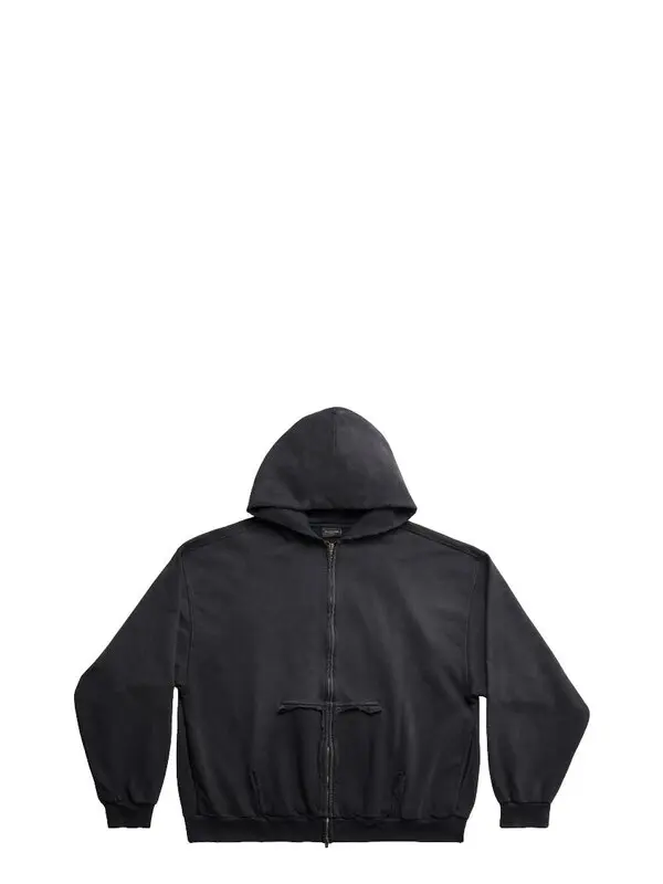 Balenciaga Tape Type Ripped Pocket Zip-up Hoodie - Black Faded