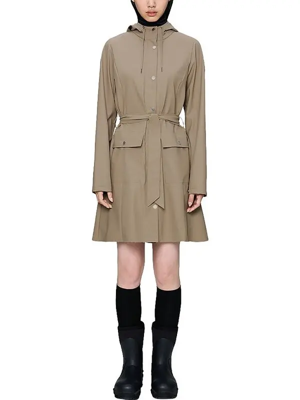 Rains Curve Hooded Belted Waterproof Jacket - Beige