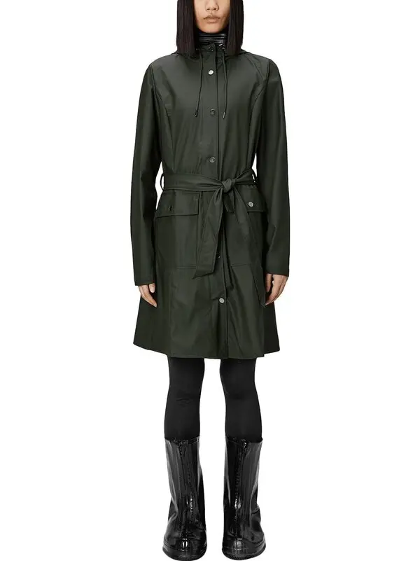 Rains Curve Hooded Belted Waterproof Jacket - Green