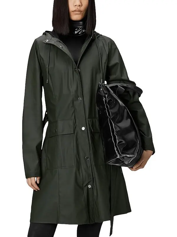 Rains Curve Hooded Belted Waterproof Jacket - Green