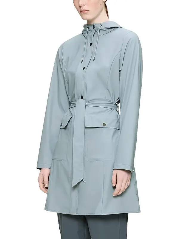 Rains Curve Hooded Belted Waterproof Jacket - Pool
