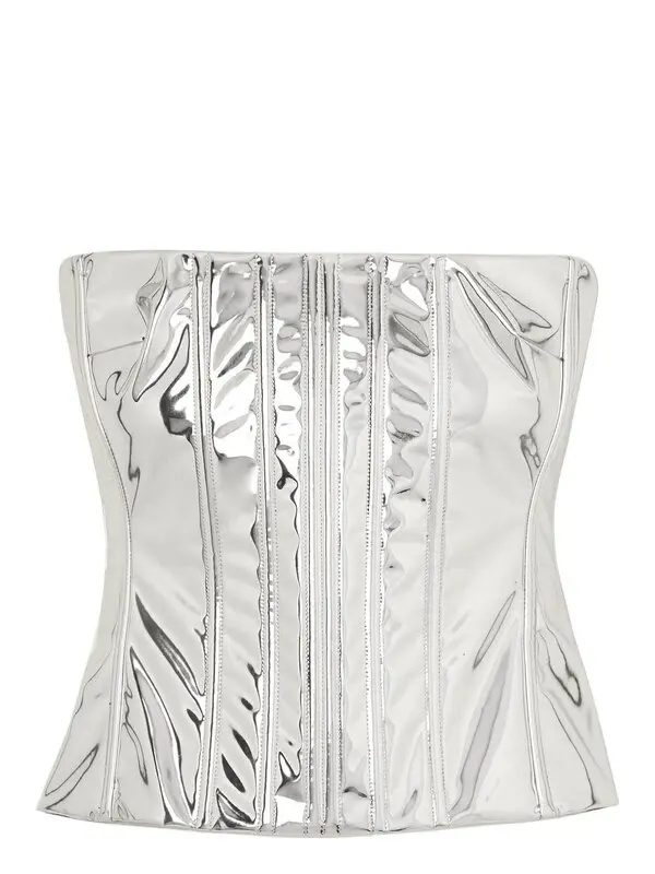 Dolce & Gabbana Metallic Coated Stretch-jersey Bustier Top - Silver