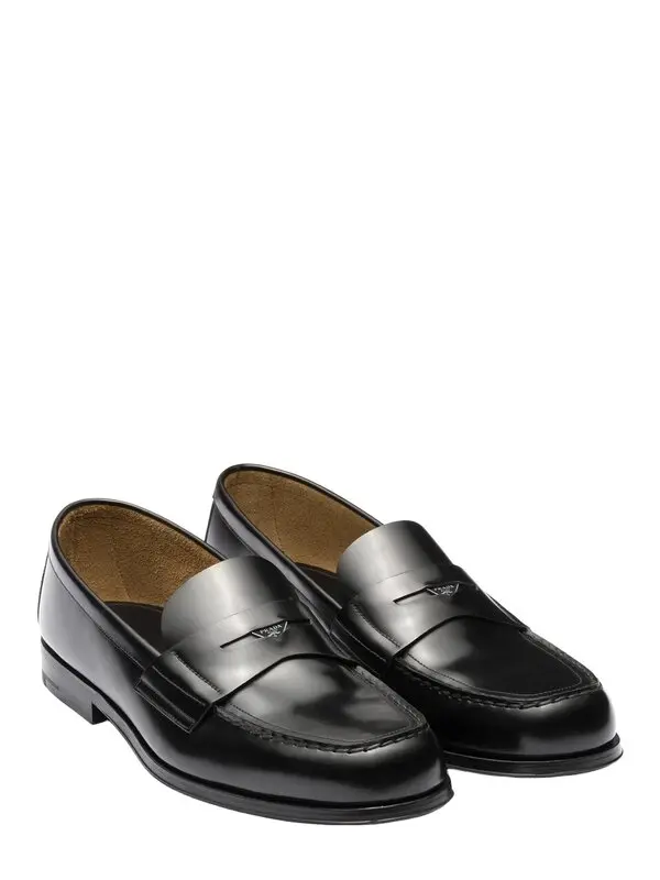 Prada Brushed Leather Loafers - Black