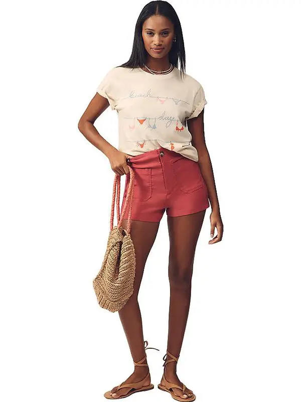 Maeve Colette Linen Blend High-rise Shorts - Purple