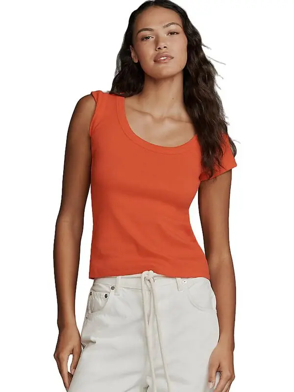 PILCRO Slim Scoop-neck Tee - Hot Bright Coral