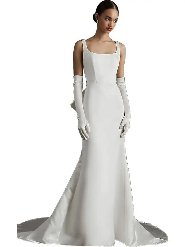 Watters Wtoo Laurie Square-neck Bow Satin Wedding Gown - Ivory