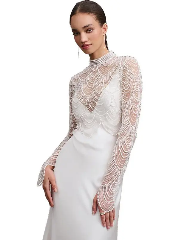 CATHERINE DEANE Anya Beaded Long-sleeve Topper - Ivory