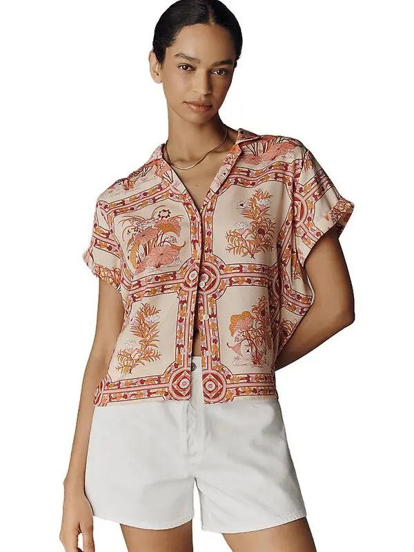 Anthropologie The Brenna Short-sleeve Buttondown Shirt - Pink Dot