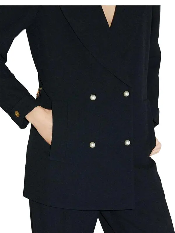 CALLAS MILANO Chain-embellished Double-breasted Crepe Blazer - Black