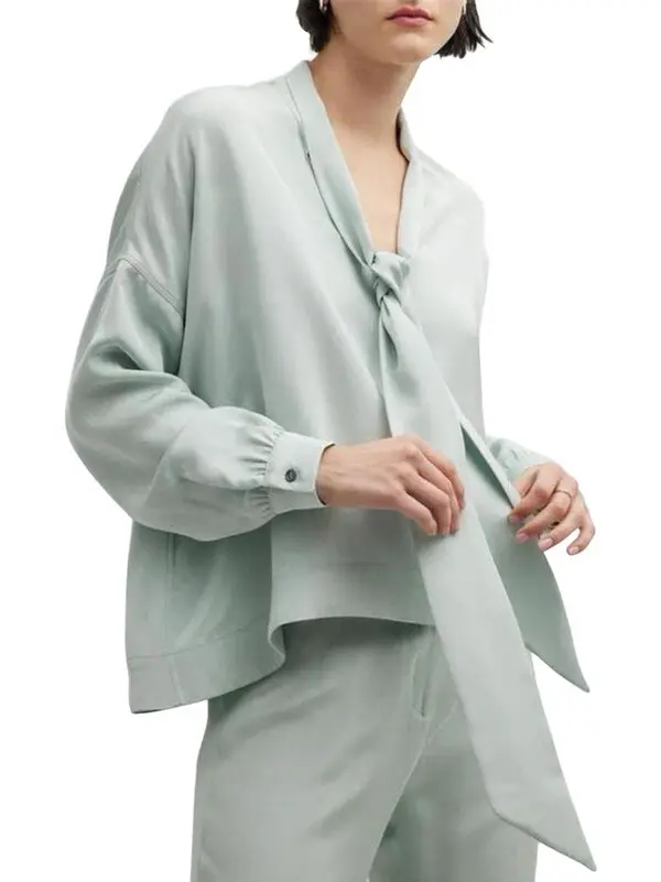 Libertine Neck-tie Boxy Silk Blouse - Green