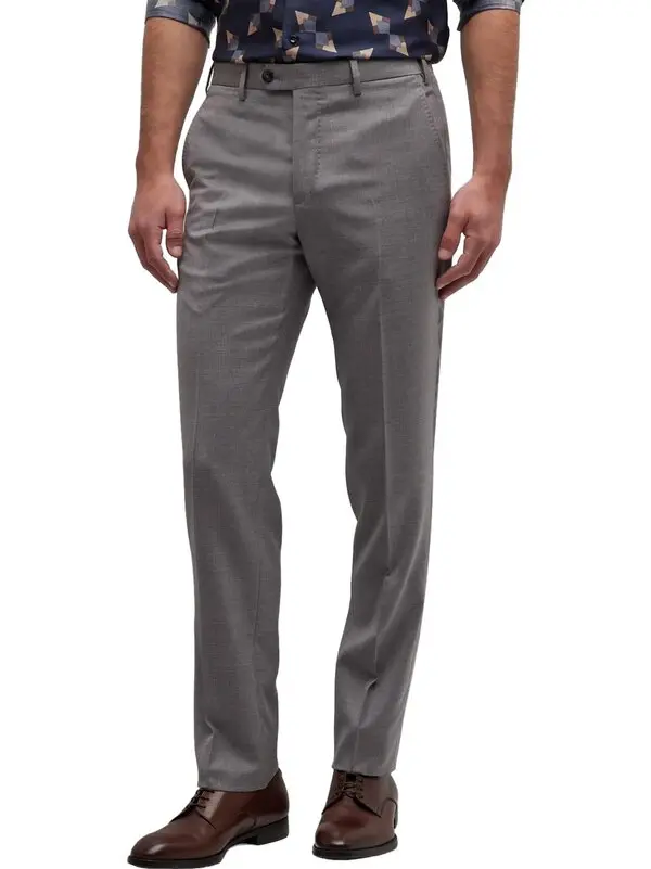 Giorgio Armani Solid Wool Trousers - Solid Medium Grey