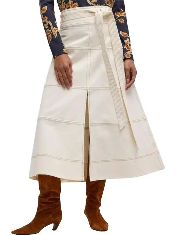 Tanya Taylor Hudson High-waist Denim Midi Skirt - Chalk