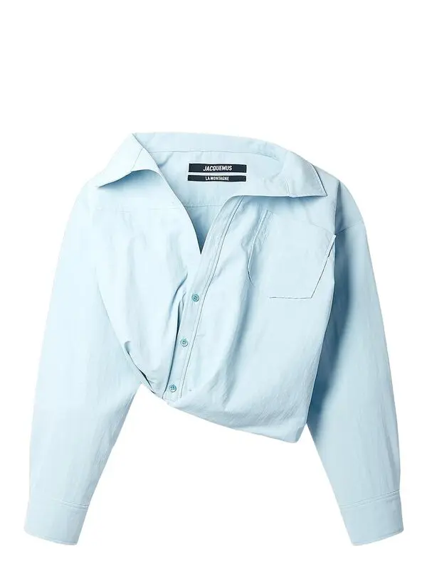 Jacquemus Asymmetric Cropped Taffeta Shirt - Light Blue