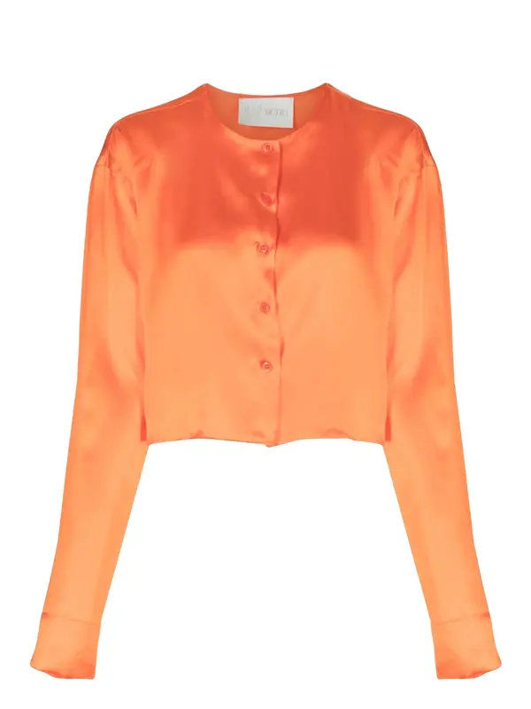 WOERA Collarless Silk Shirt - Orange