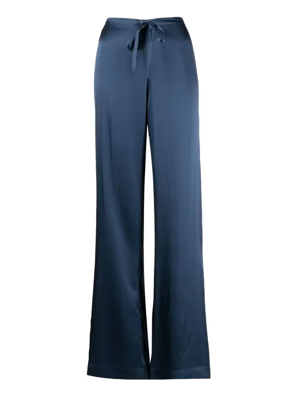 WOERA Drawstring-waist Silk Palazzo Trousers - Blue