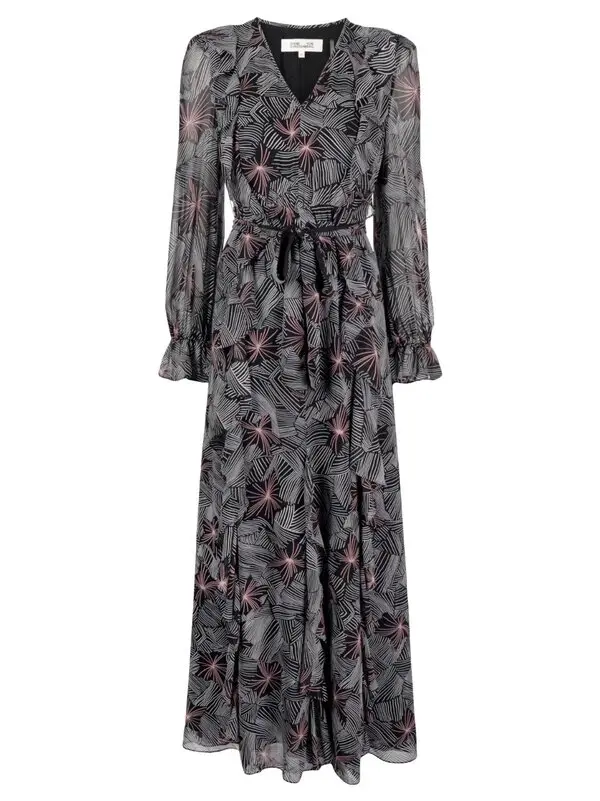 Diane Von Furstenberg Geometric Print V-neck Midi Dress - Black