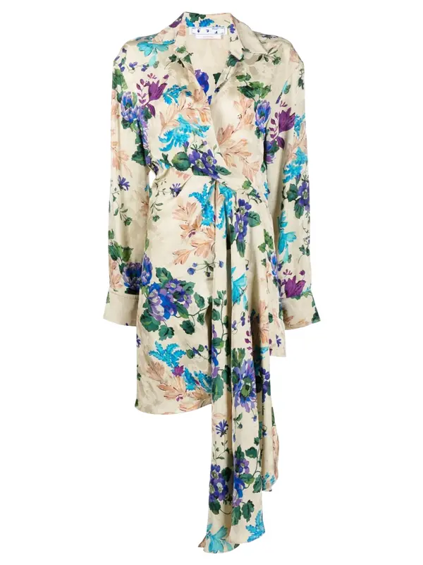 Off-White Floral-print Shirtdress - Neutrals