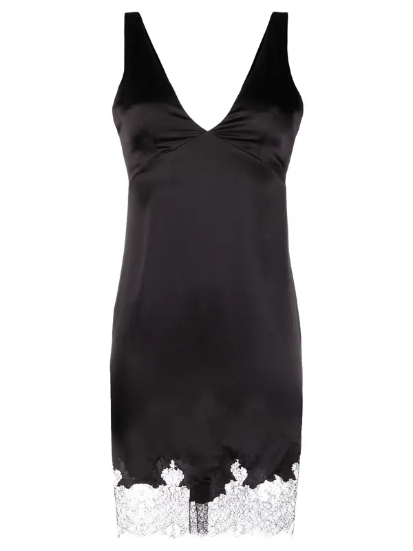 Saint Laurent Lace-trimmed Satin Mini Dress - Black