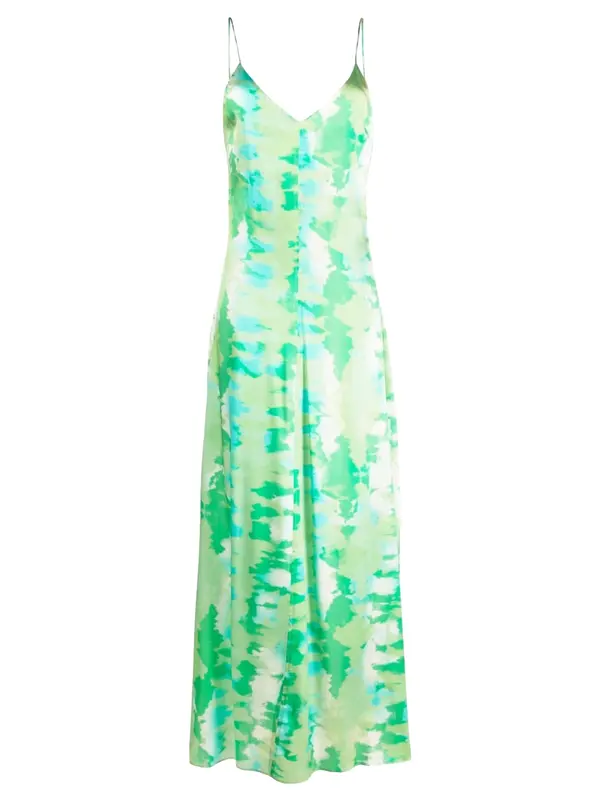 GANNI Watercolour-print Slip Dress - Green