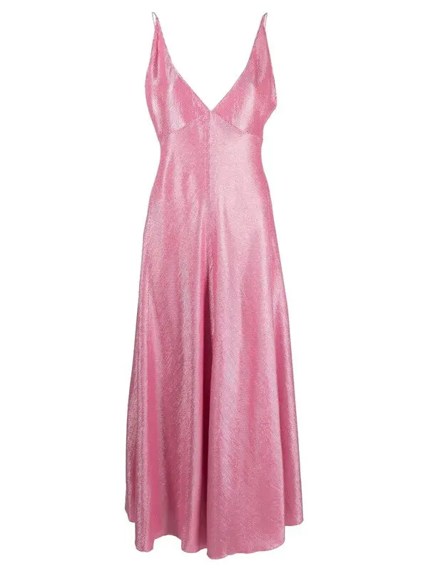 FORTE_FORTE Metallic Plunging V-neck Dress - Pink