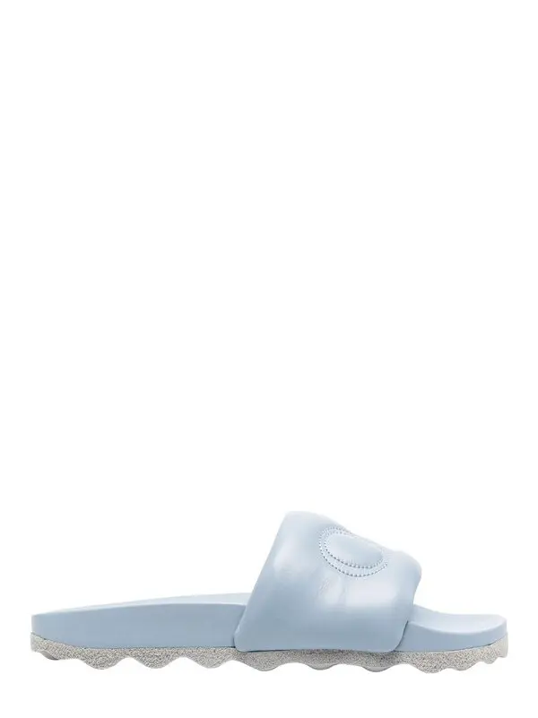 Off-White Logo-embroidered Leather Sliders - Blue