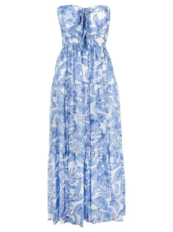 TWINSET Floral-print Bandeau Maxi Dress - Blue