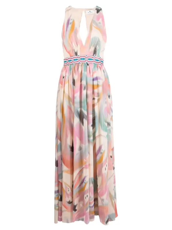 Etro Abstract-print Silk Maxi Dress - Neutrals