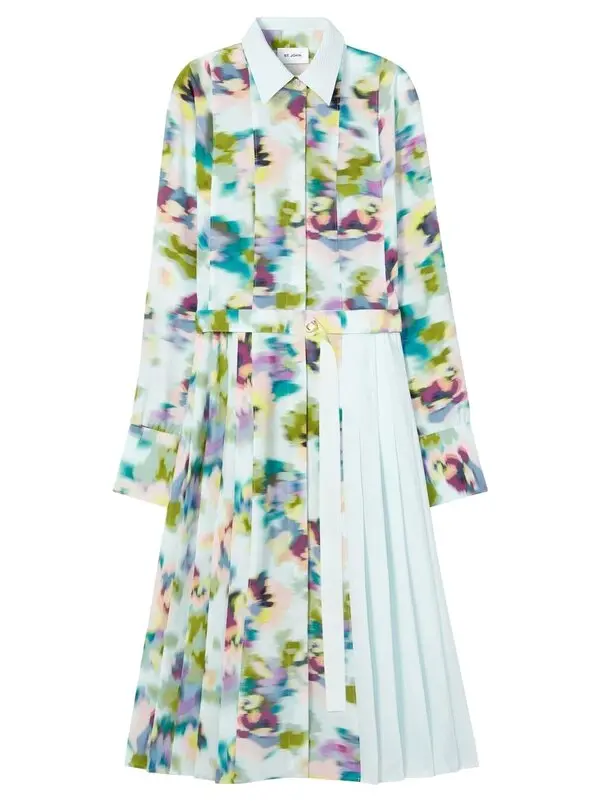 St. John Abstract Floral-print Shirt Dress - Blue