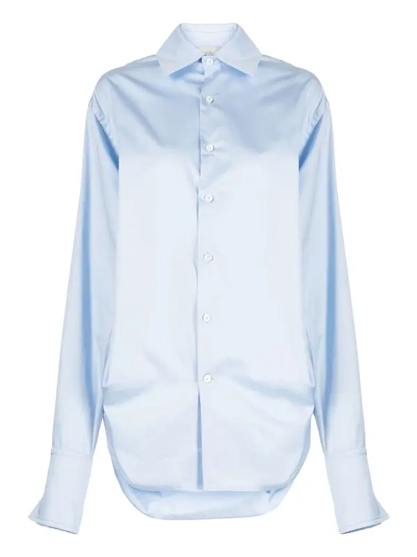 WOERA Drawstring Cotton Shirt - Blue