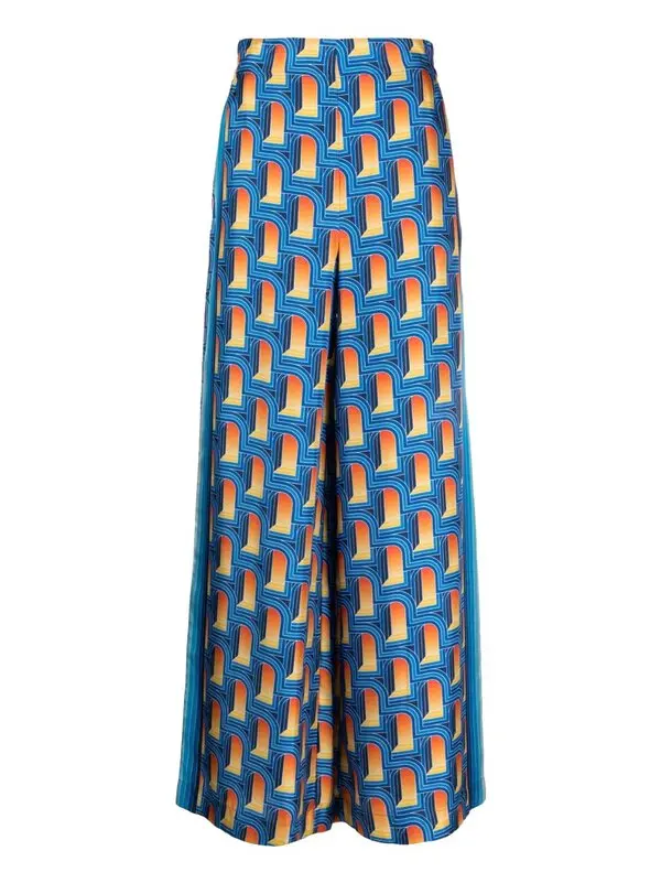 Casablanca L'arche De Nuit-print Silk Palazzo Trousers - Blue