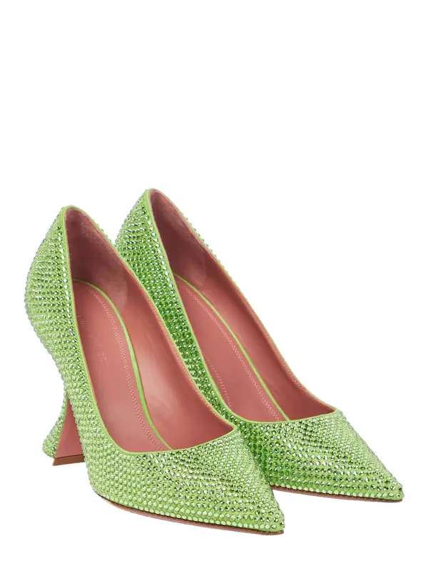 Amina Muaddi Ami Embellished Leather Pumps - Green