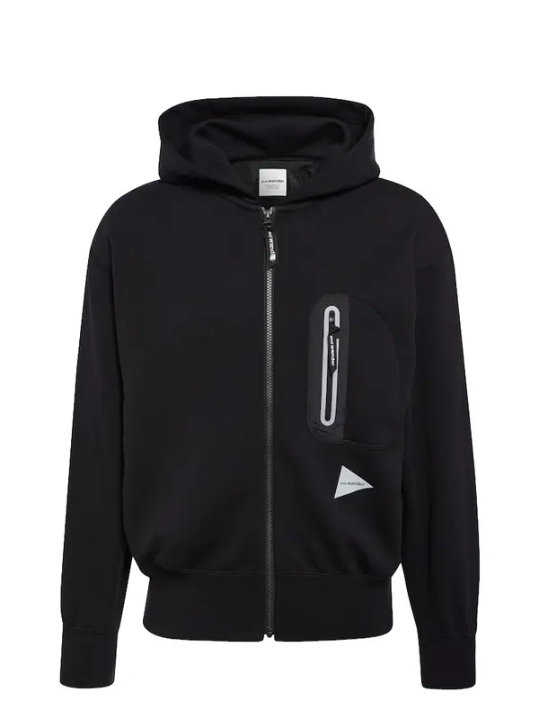 AND WANDER Light Sweat Fleece Hoodie - Black