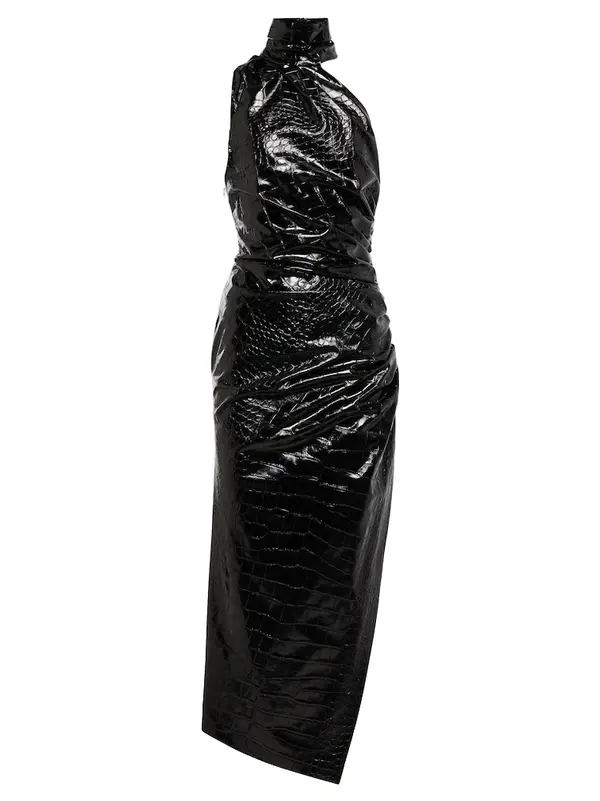 Alaïa Asymmetric Croc-effect Midi Dress - Black