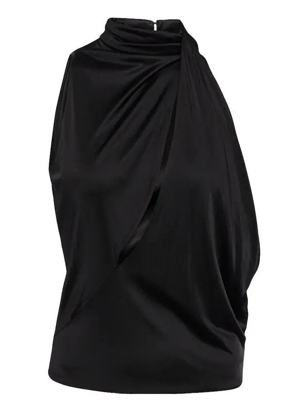 Versace Cutout High Neck Satin Top - Black